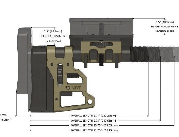 MDT 102854 ADJUSTABLE SKELETON AR10 AR15 RIFLE CARBINE BUTTSTOCK 11.75 ...