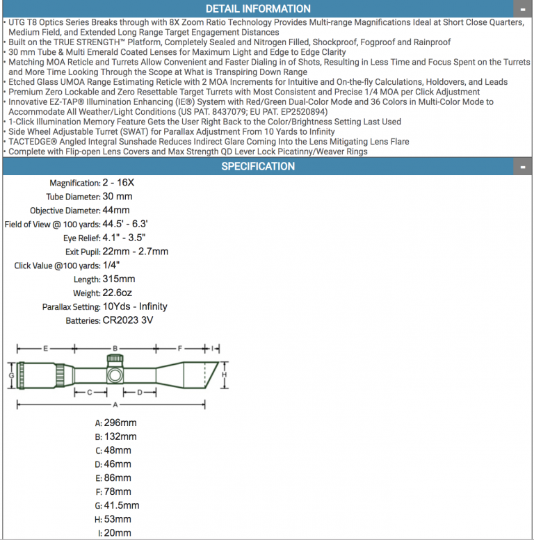 Leapers UTG 2-16X44 30mm Multi-range AO Scope 36-color UMOA Reticle ...